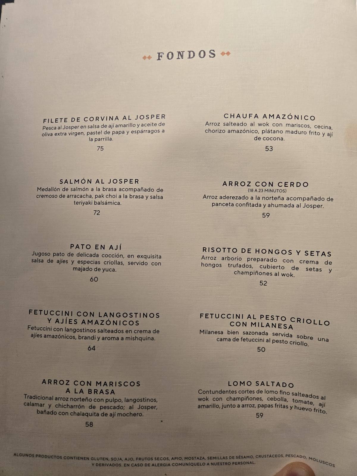 Carta de Casa Tambo Restaurant, Lima