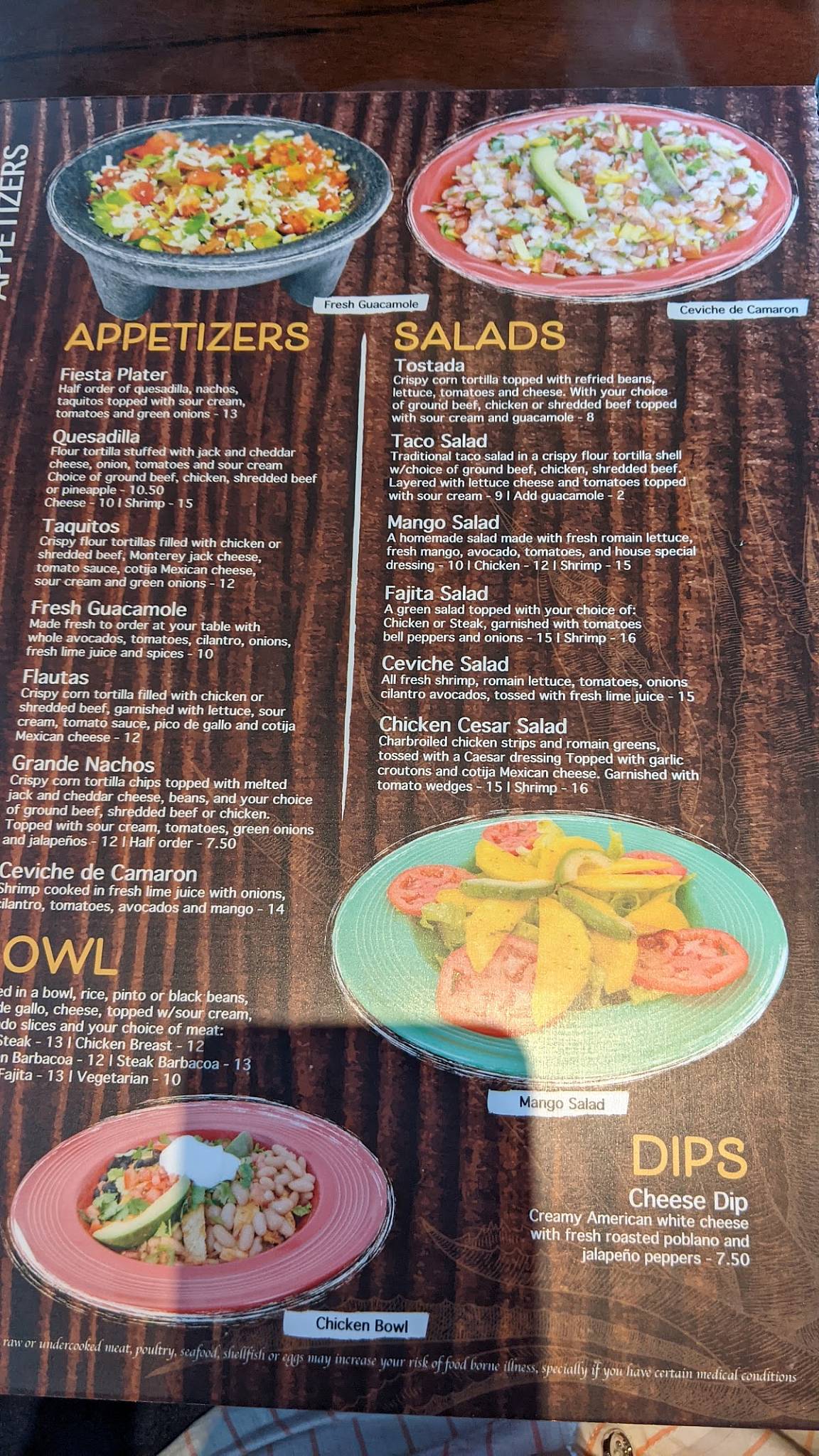 Menu at Casa Tequila restaurant, Stuart