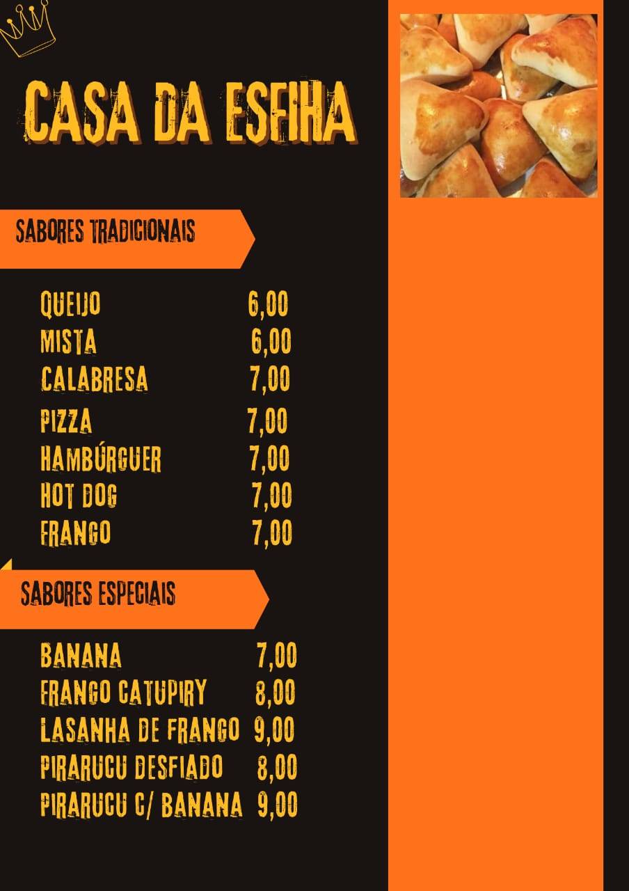 Menu at Casa da Esfiha restaurant, Manaus