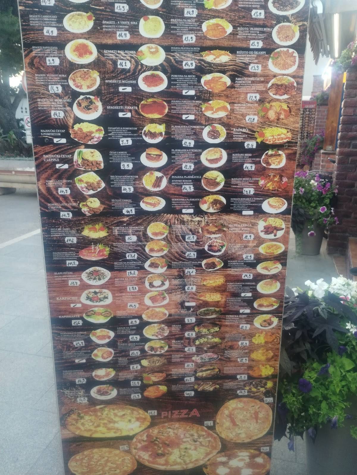Menu at Konoba Mid restaurant, Novalja, Obala Petra Krešimira IV