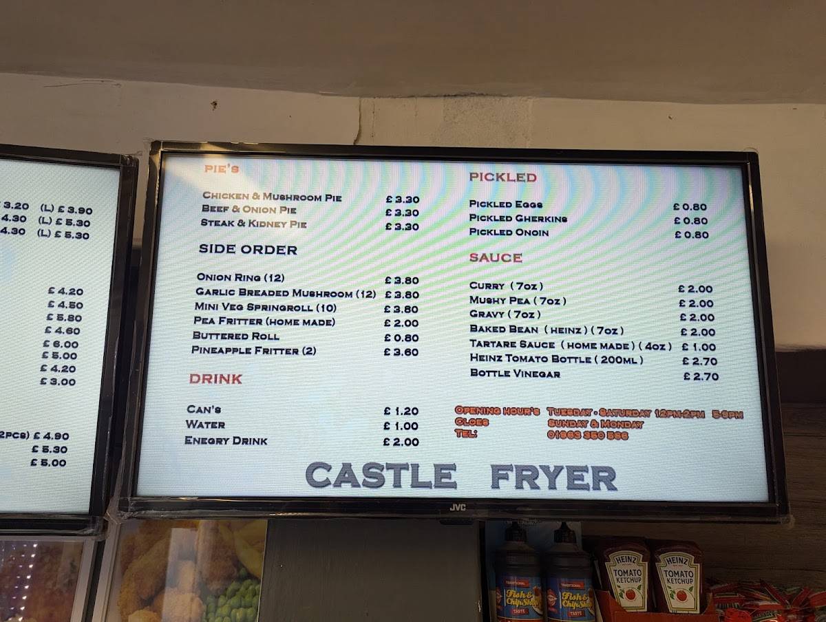 Menu at Castle Fryer Fish & Chips restaurant, Castle Cary