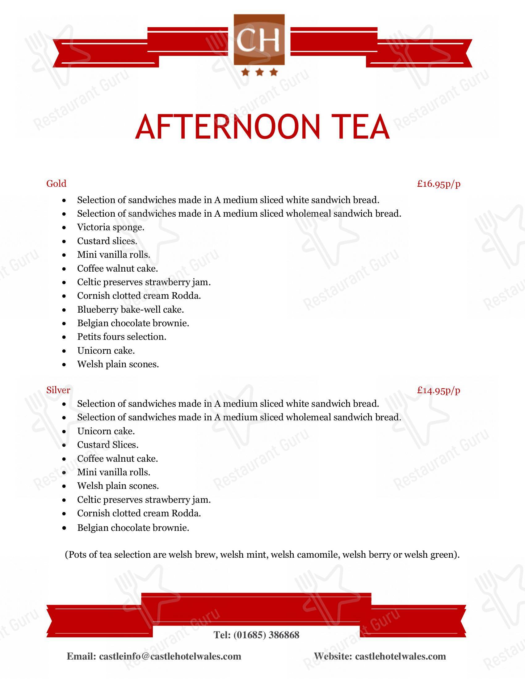 Menu at Castle Hotel pub & bar, Merthyr Tydfil