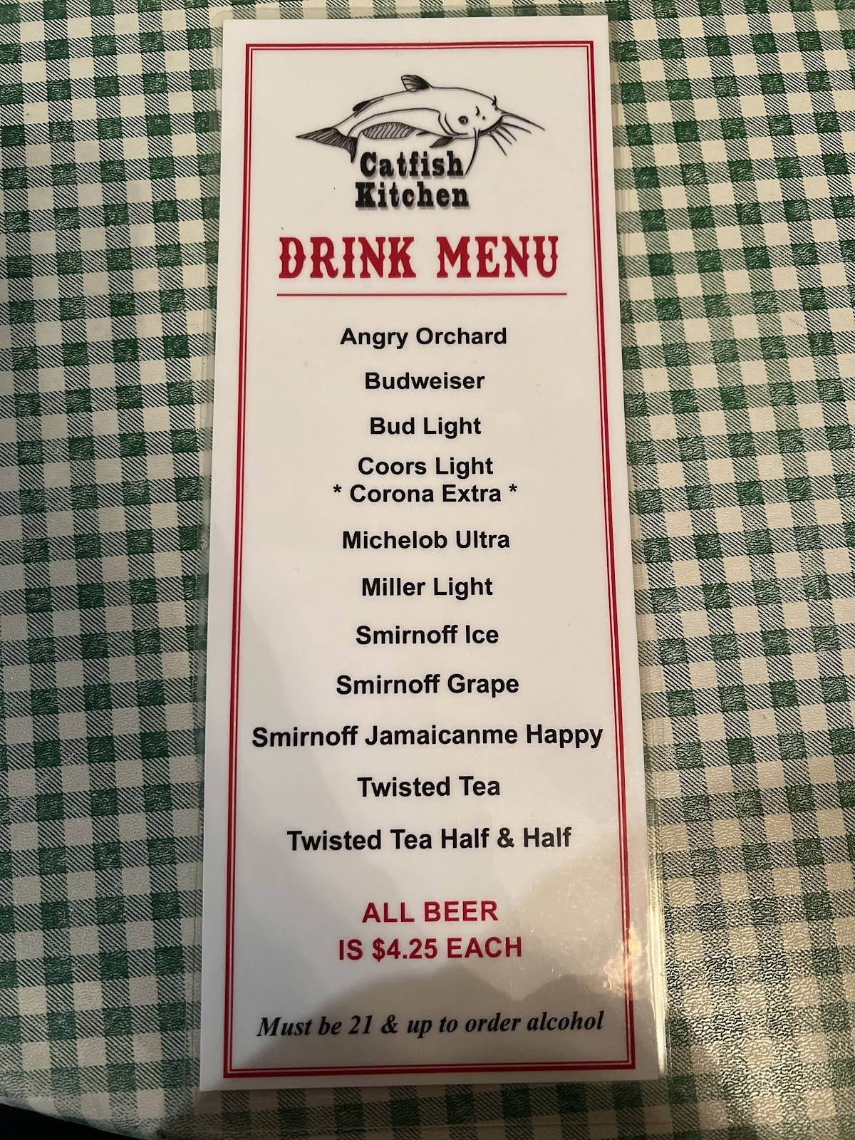 Menu at Catfish Kitchen restaurant, Burns, US-70