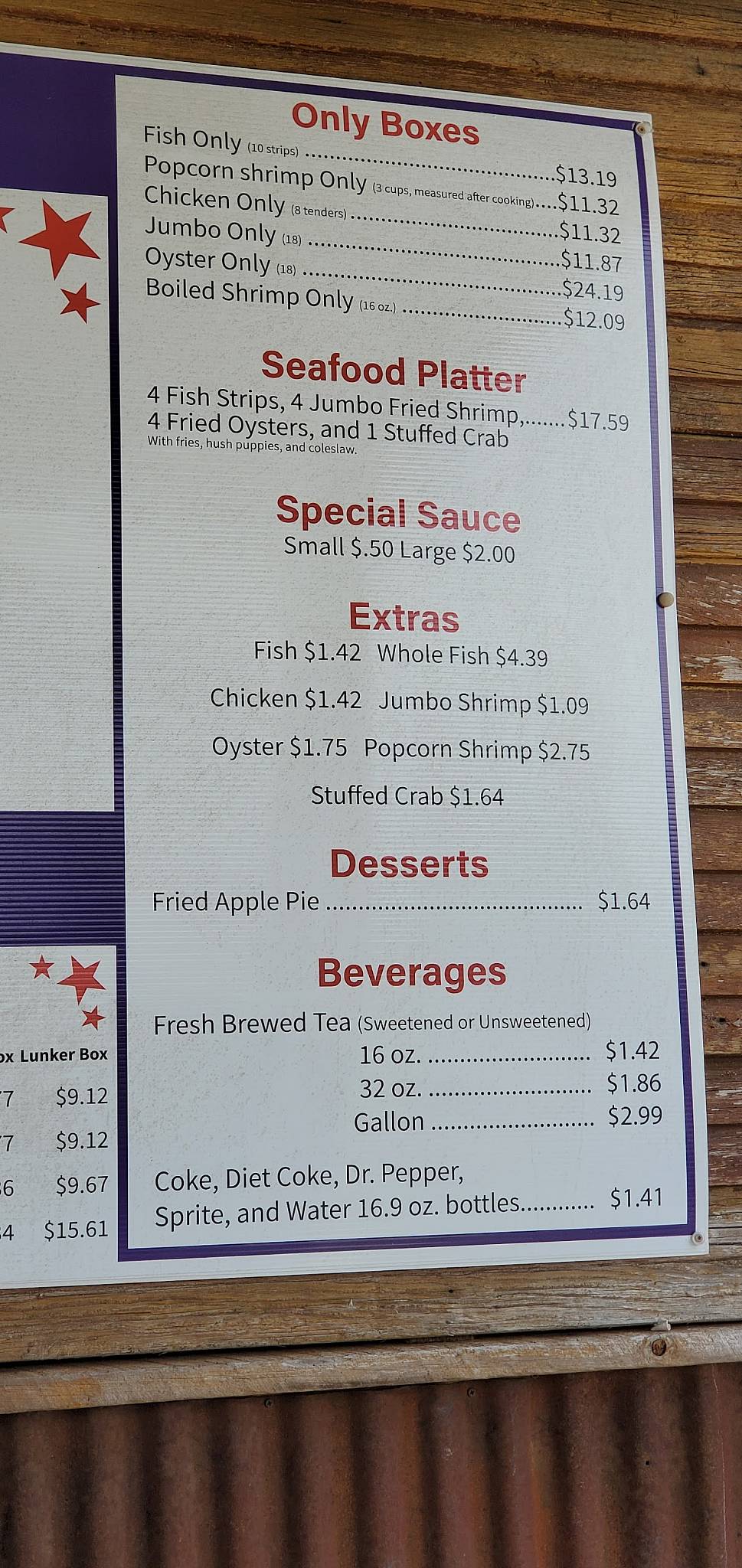 Menu at Catfish One of McComb restaurant, Summit, Highway 98 and 51