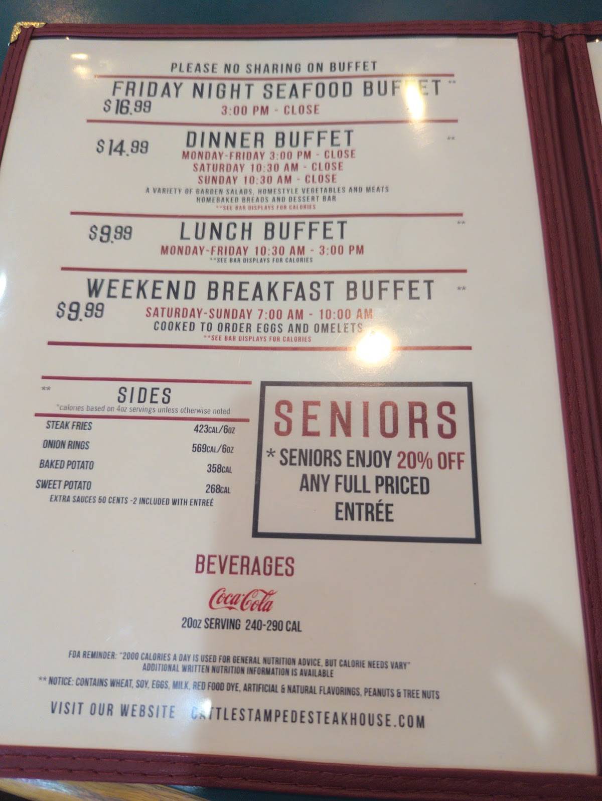 Menu at Cattle Stampede Steakhouse - Fort Payne, Fort Payne