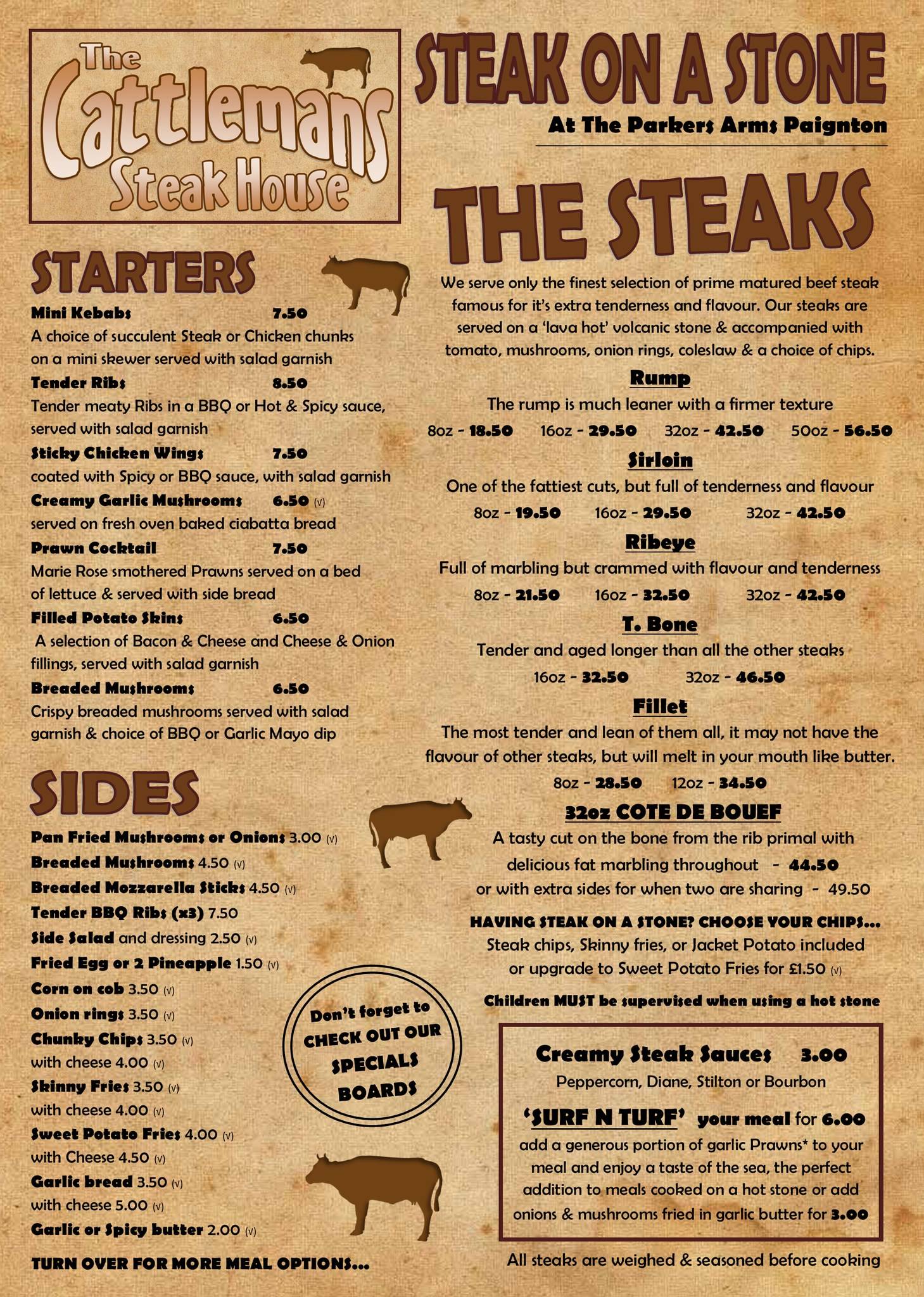 Menu at Cattlemans Steakhouse, Paignton, 343-347 Totnes Road
