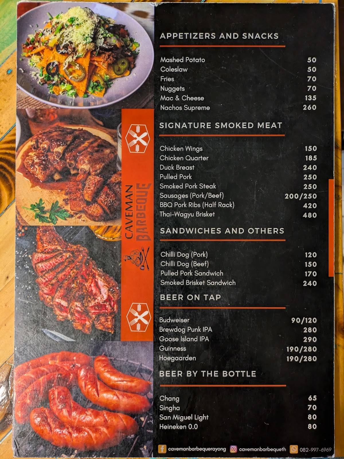 Menu at Caveman Barbeque & Craft Beer, Thailand