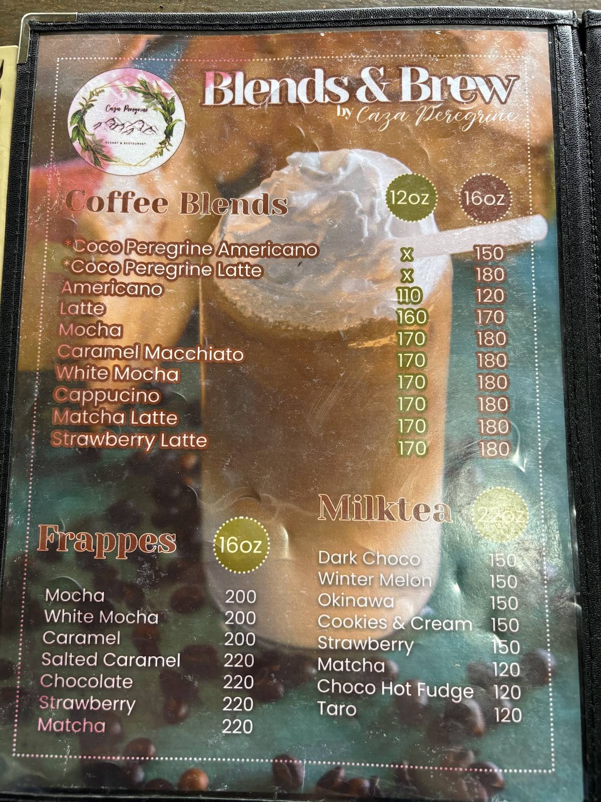 Menu at Caza Peregrine Resort & Restaurant, San Mateo