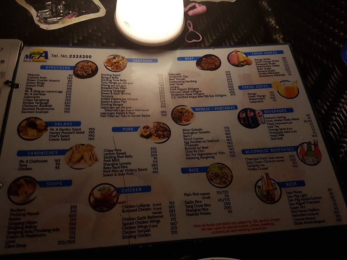 Menu at Mr. A Bar & Restaurant, Cebu City
