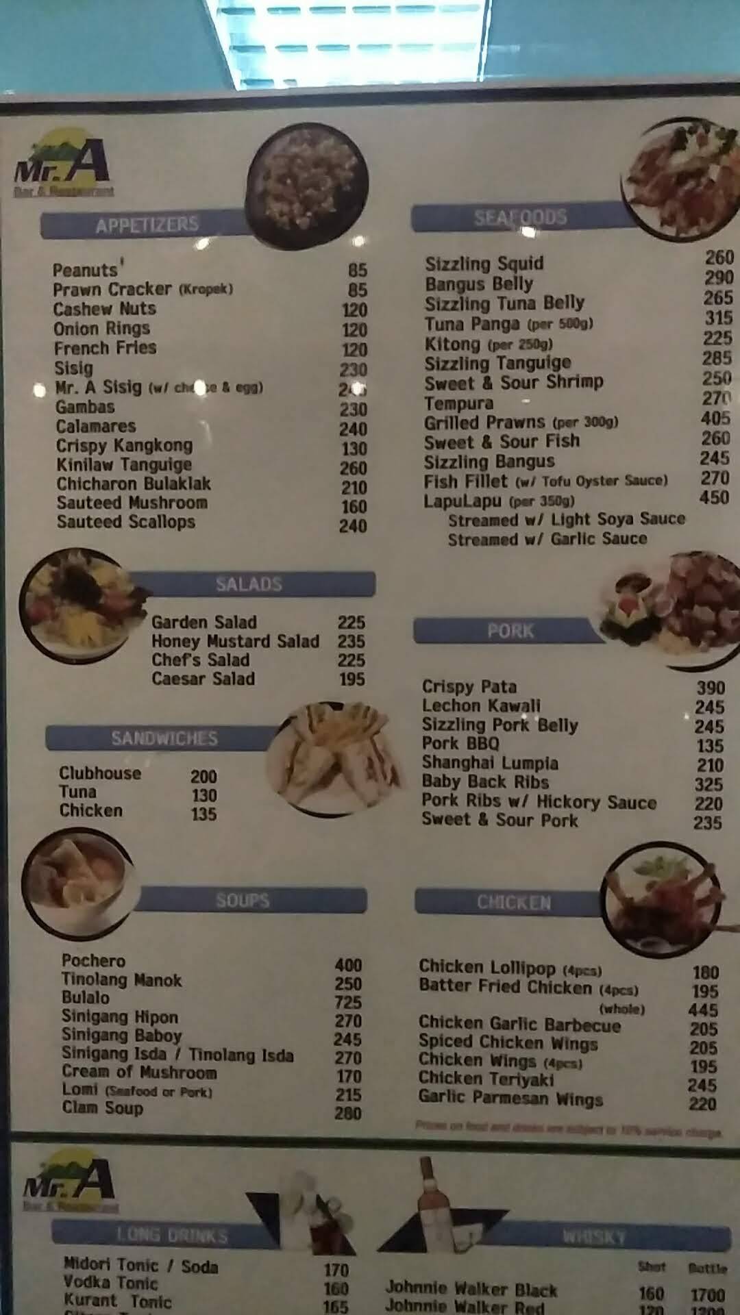 Menu at Mr. A Bar & Restaurant, Cebu City