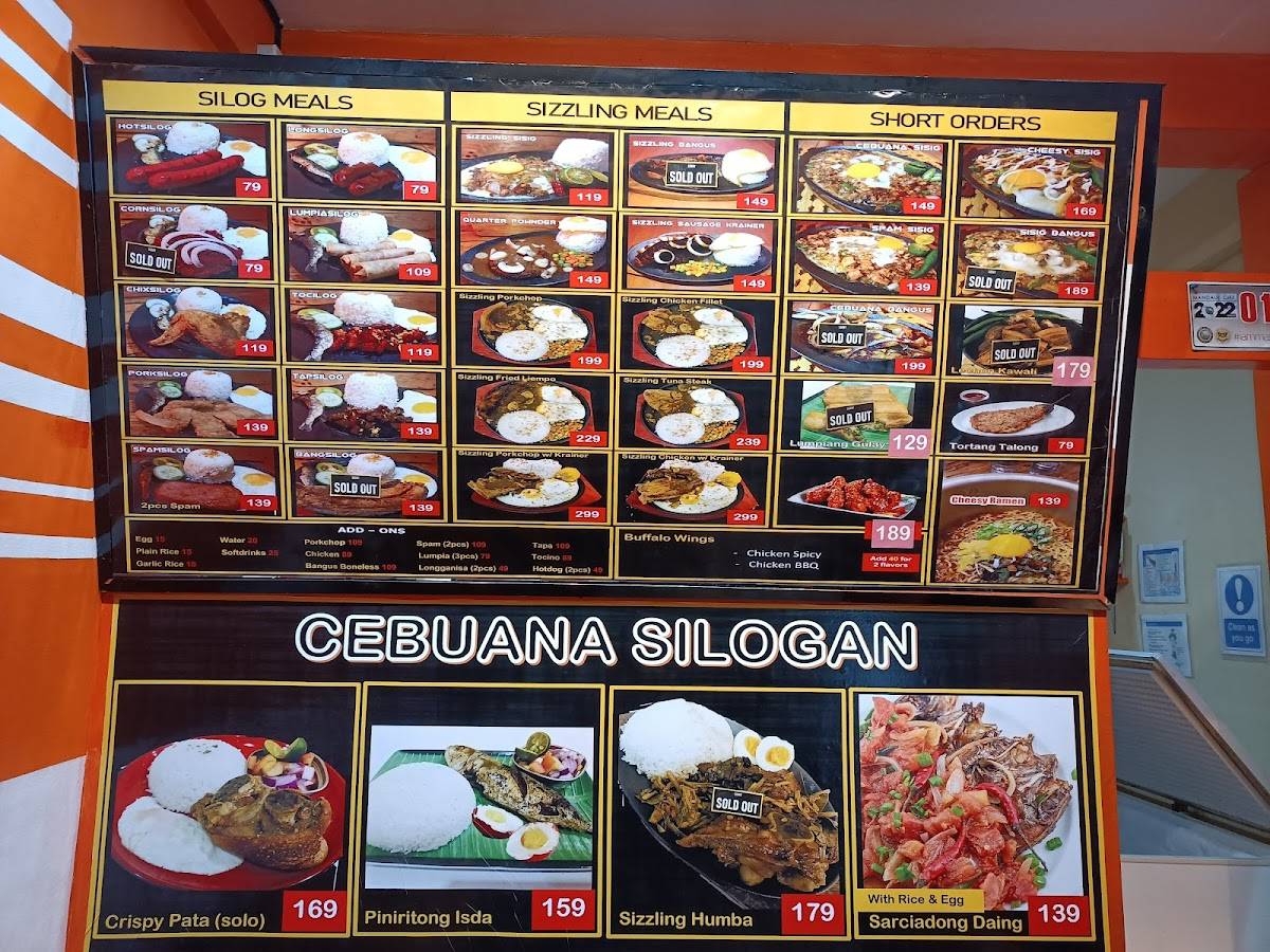 Carta del restaurante Cebuana Silogan, Mandaue