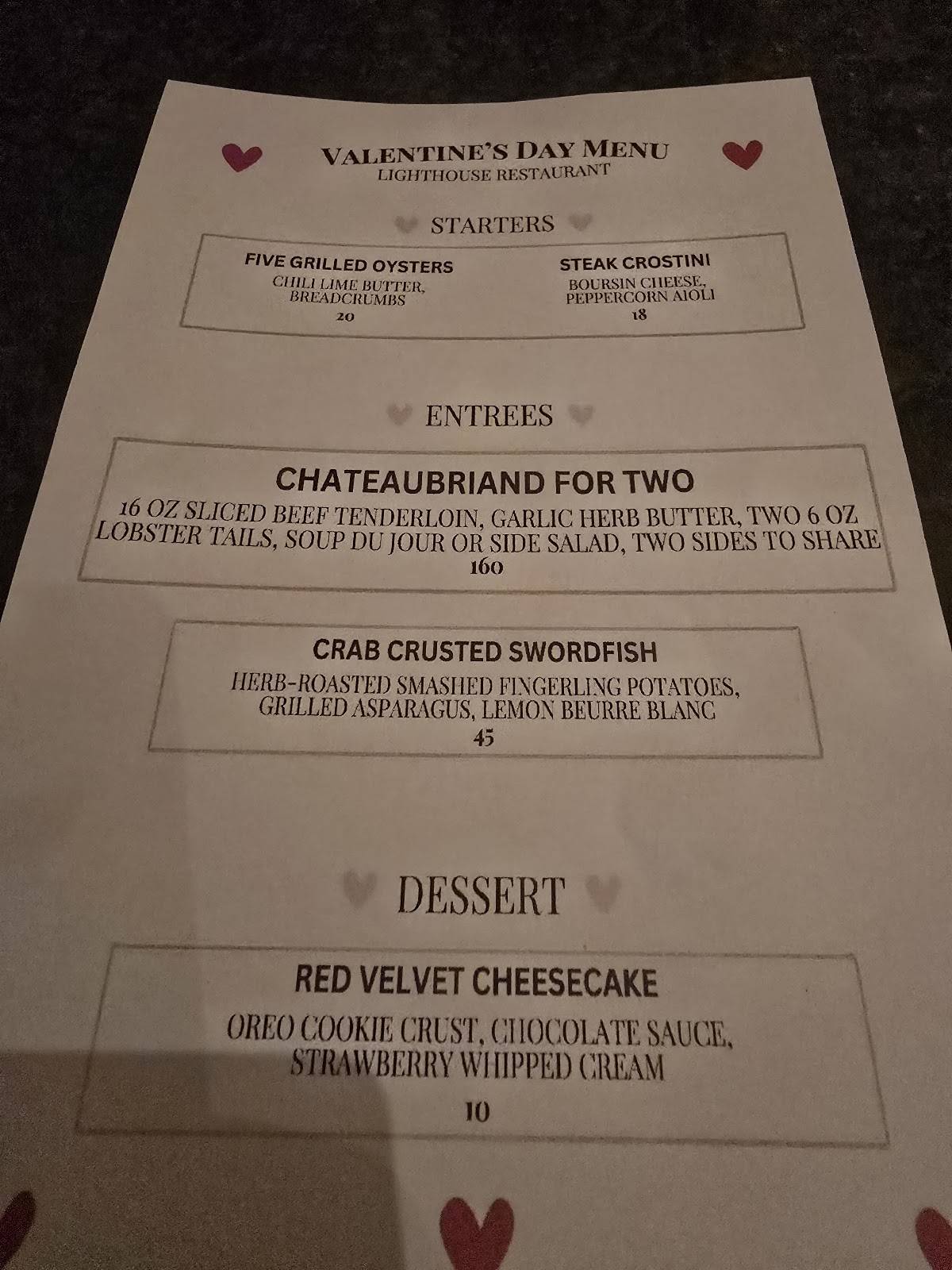 Menu at Lighthouse Restaurant, Cedar Lake