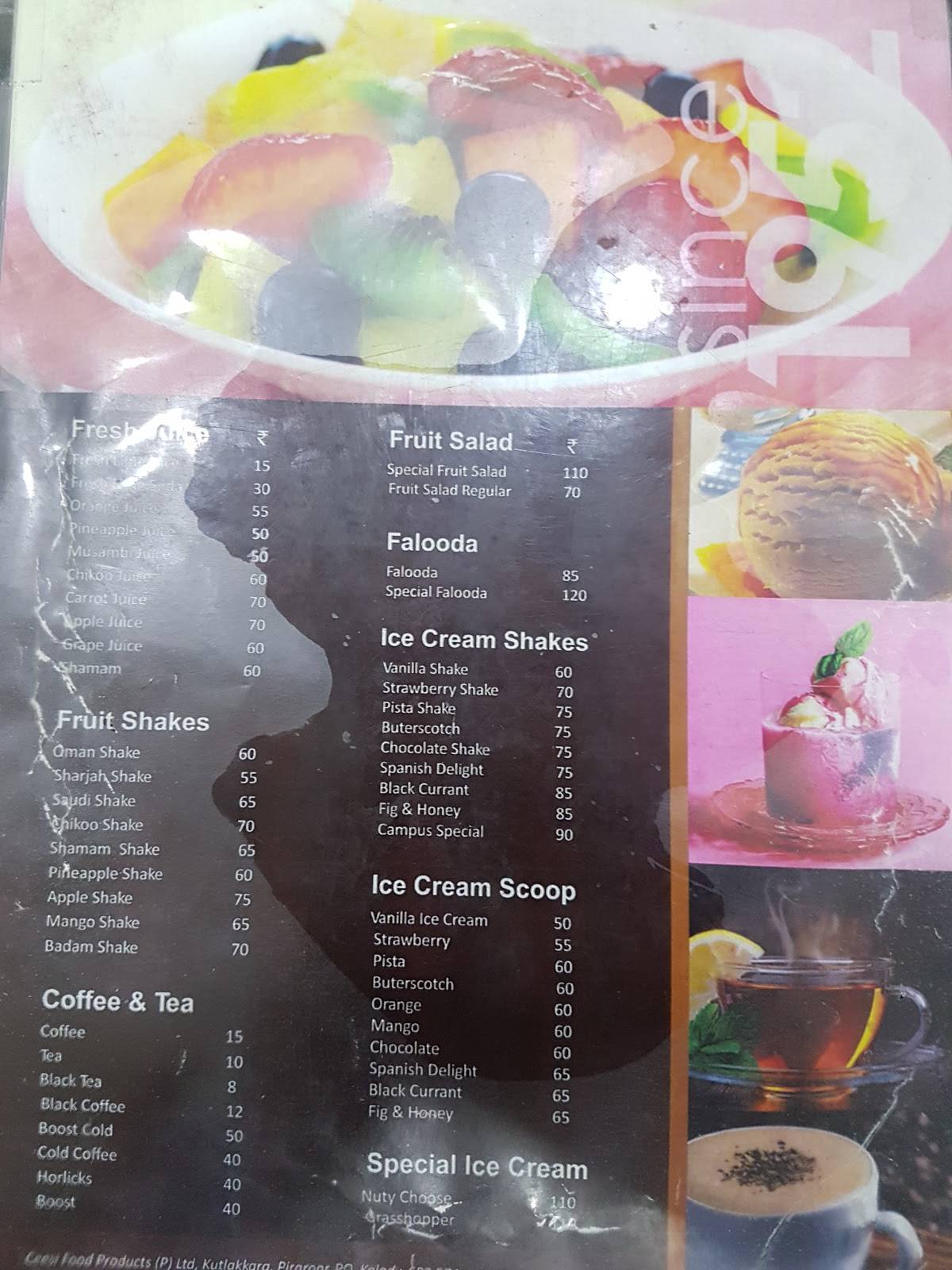 Menu at Cee Cee Bakery, Kalady, 5C8Q+8HW