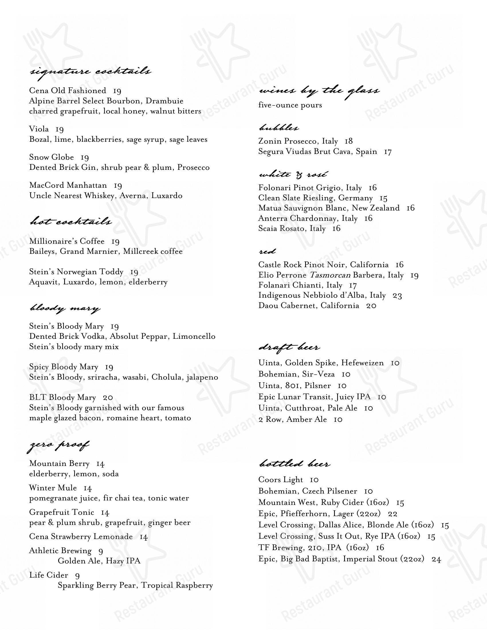 Menu at Cena Ristorante & Lounge restaurant, Park City, Royal St