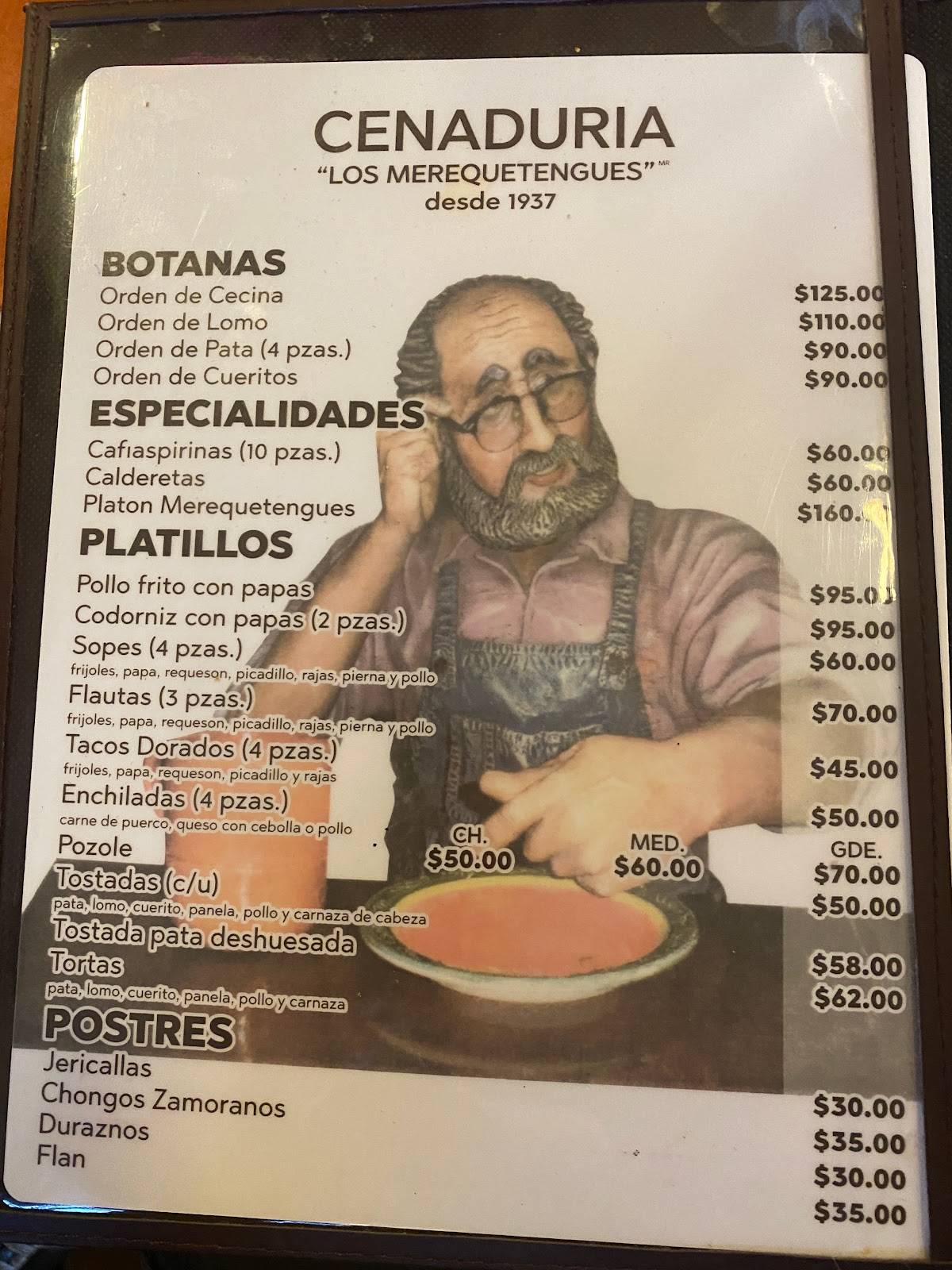 Carta del restaurante Cenaduría Los Merequetengues, San Pedro Tlaquepaque