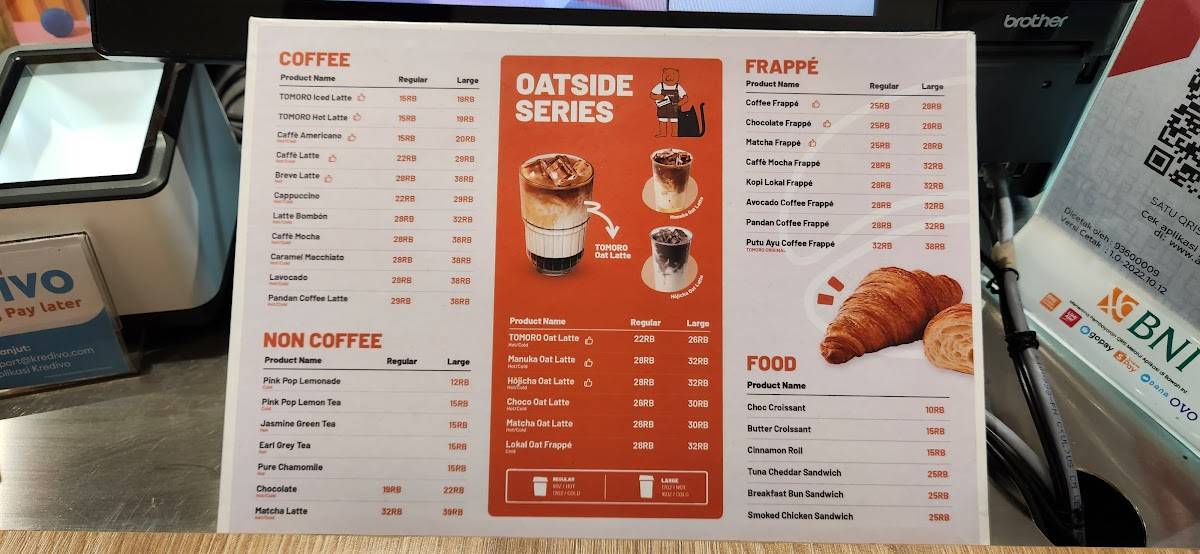 Menu at TOMORO COFFEE - Sabang, Central Jakarta