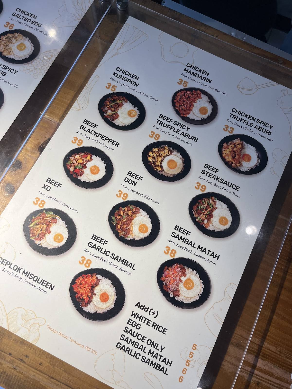 Carta del restaurante Ceplok Telor, Magelang