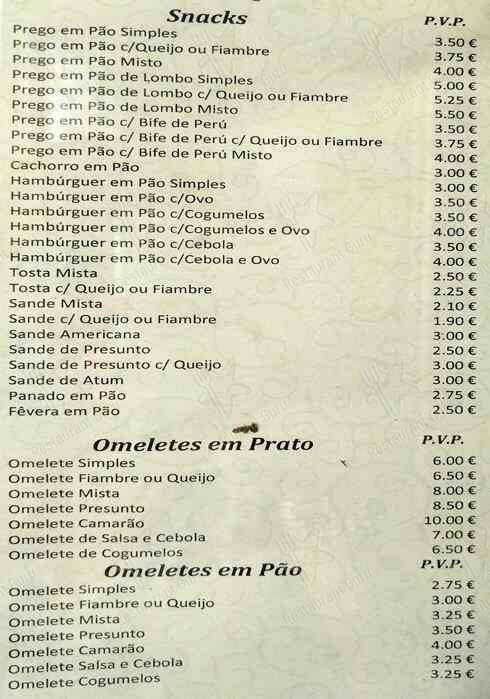 Menu em Diu Palace restaurante, Porto