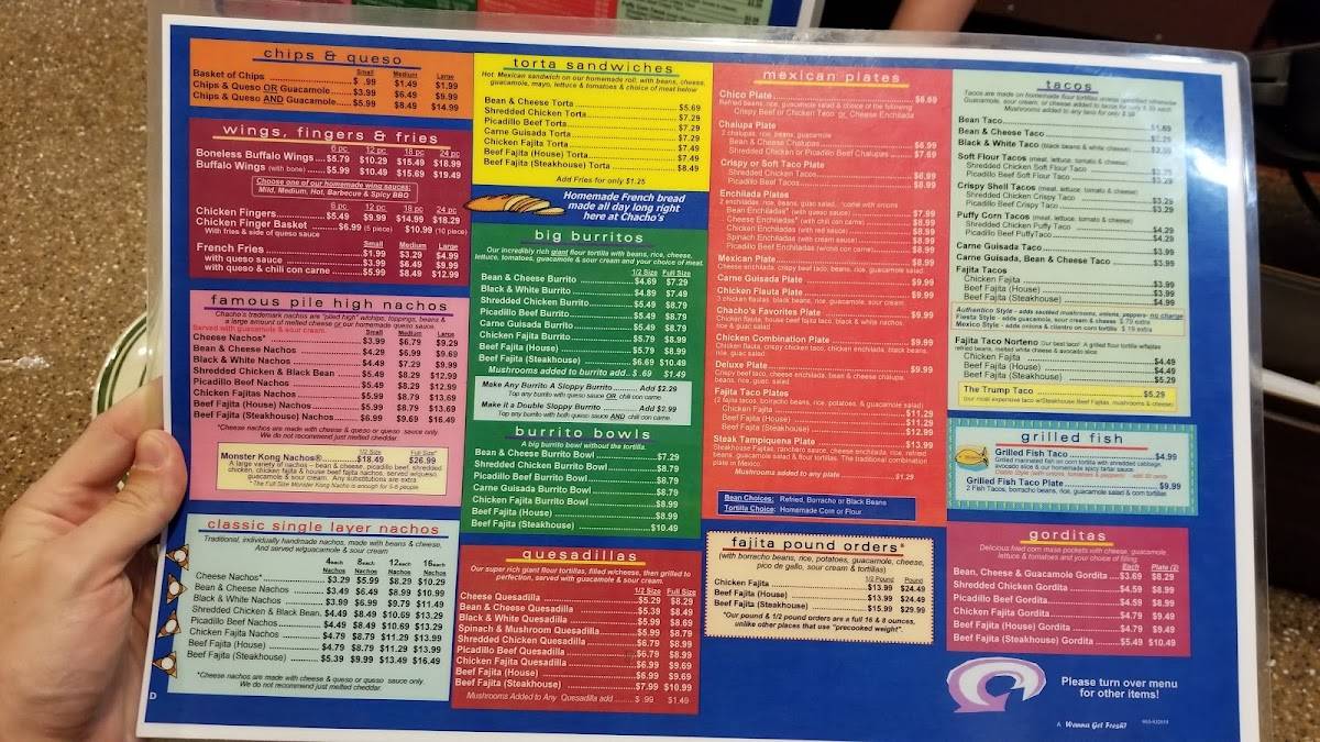 Menu at Chacho's pub & bar, Houston, Westheimer Rd