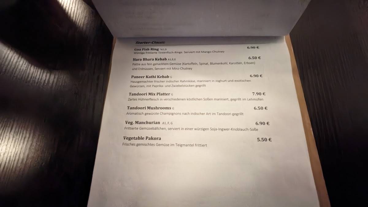 Menu at Chai Roti restaurant, Ingolstadt