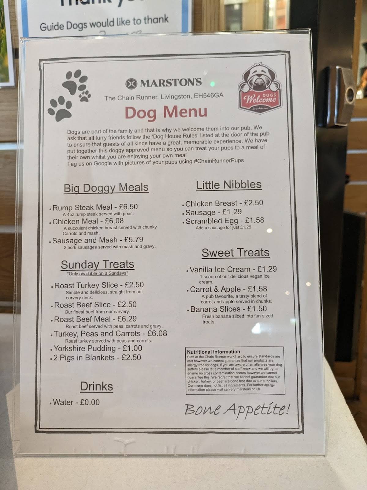 Menu at Chain Runner pub & bar, Livingston
