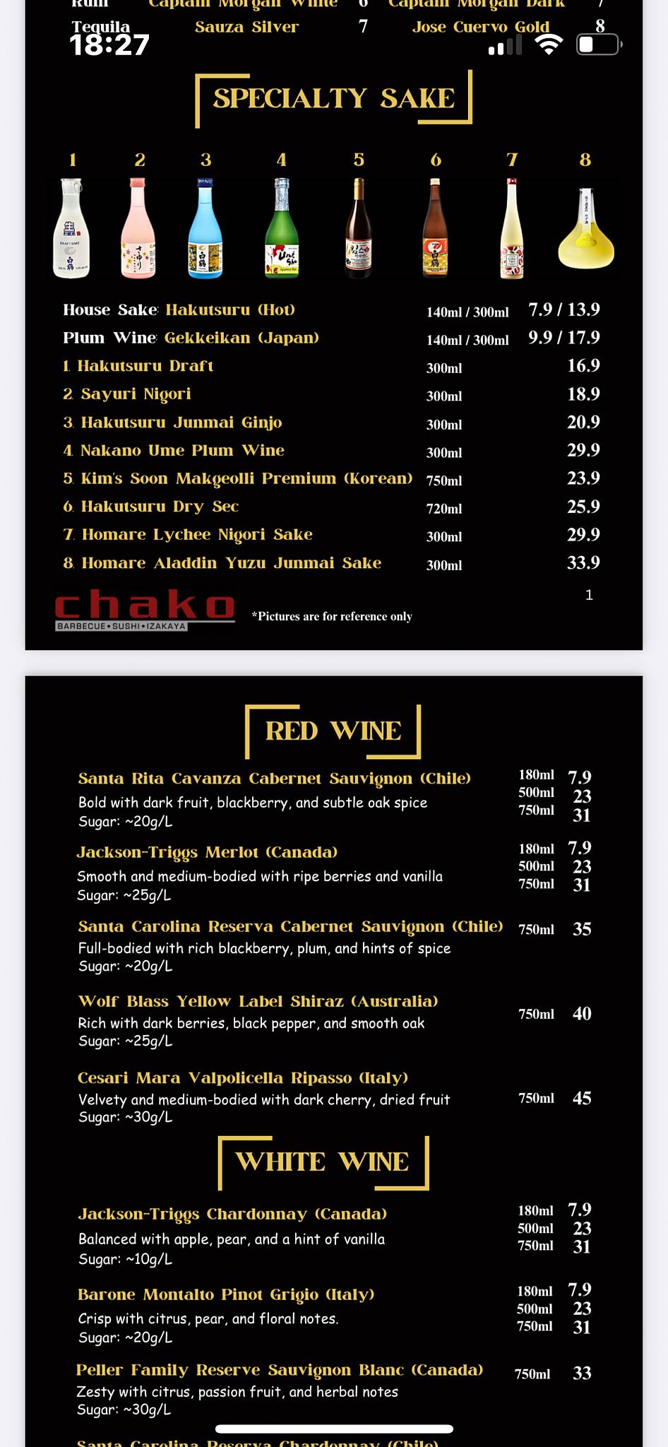 Menu at Chako Barbecue & Izakaya, Richmond Hill, 163 York Blvd