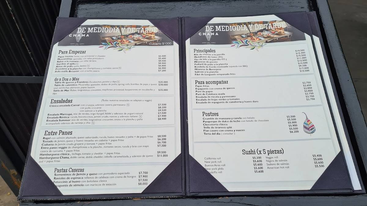 Menu at Chana Club, Buenos Aires