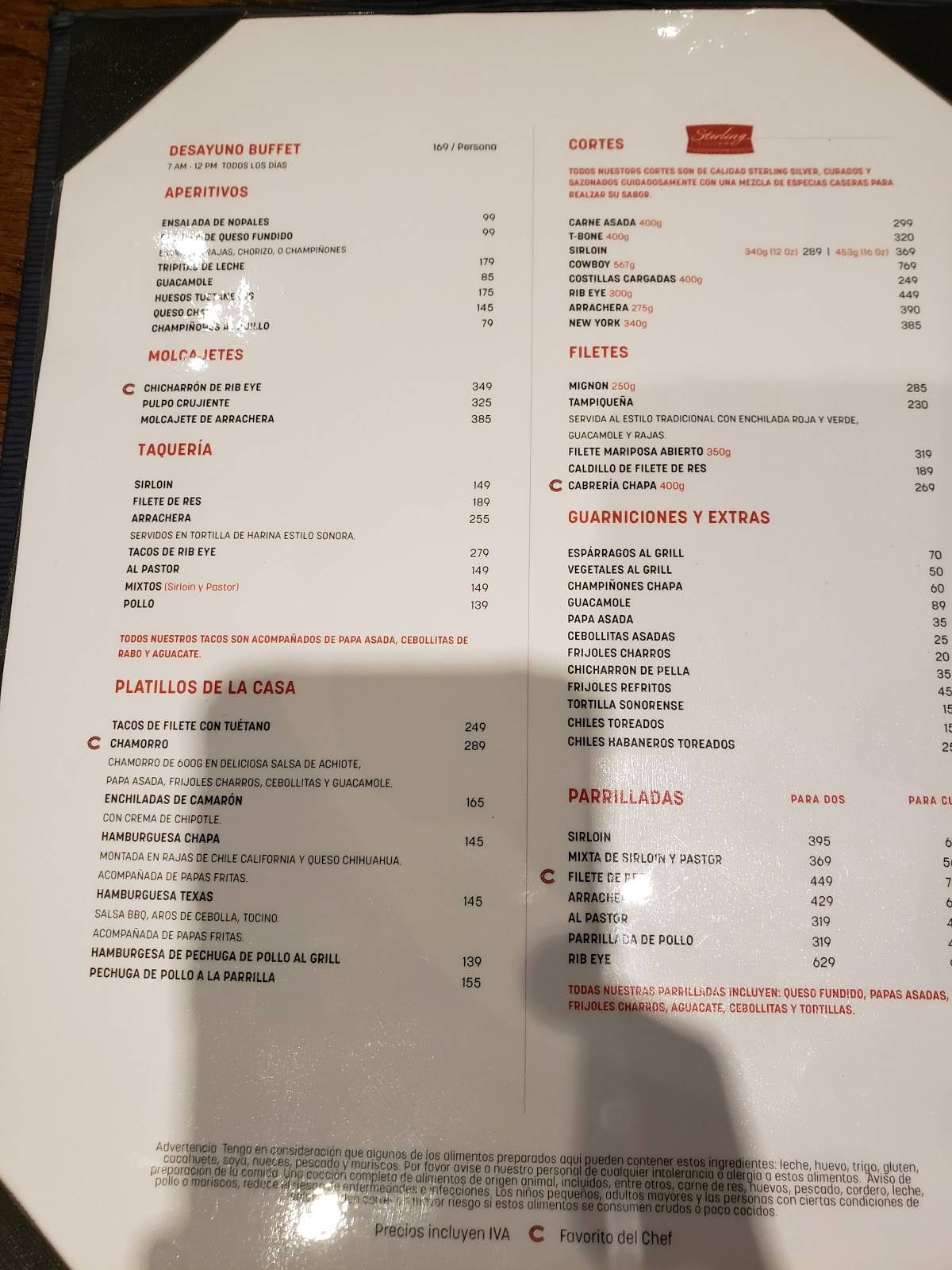 Carta del restaurante Chapa, Ciudad Juarez