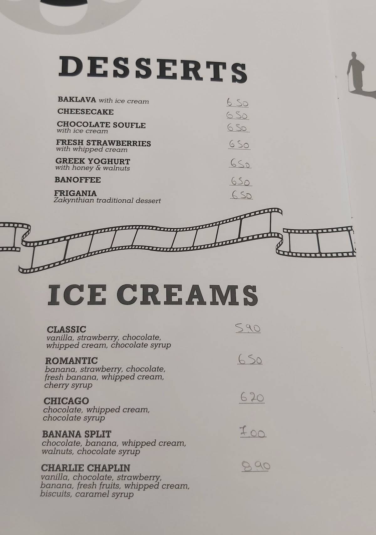 Menu at Charlie Chaplin Restaurant, Zakinthos