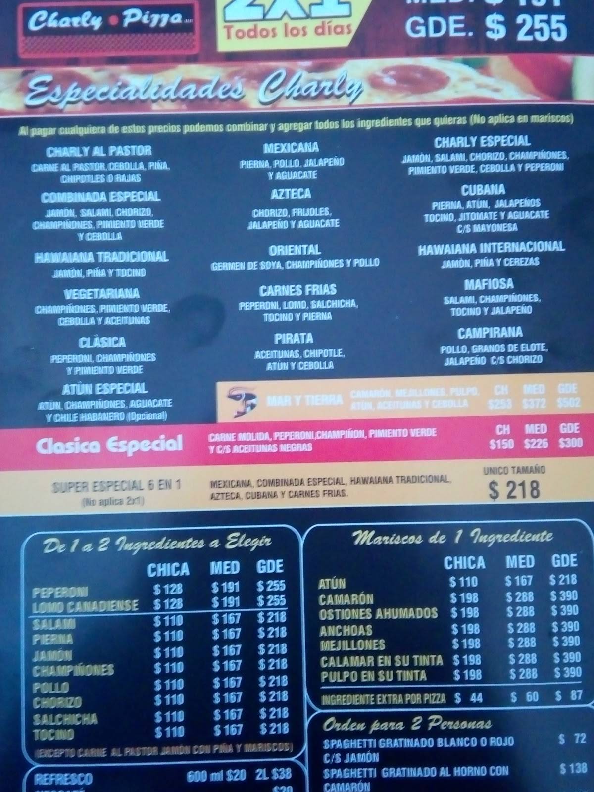Carta del restaurante Charly Pizza Jardines del Morelos, Ecatepec, Av ...