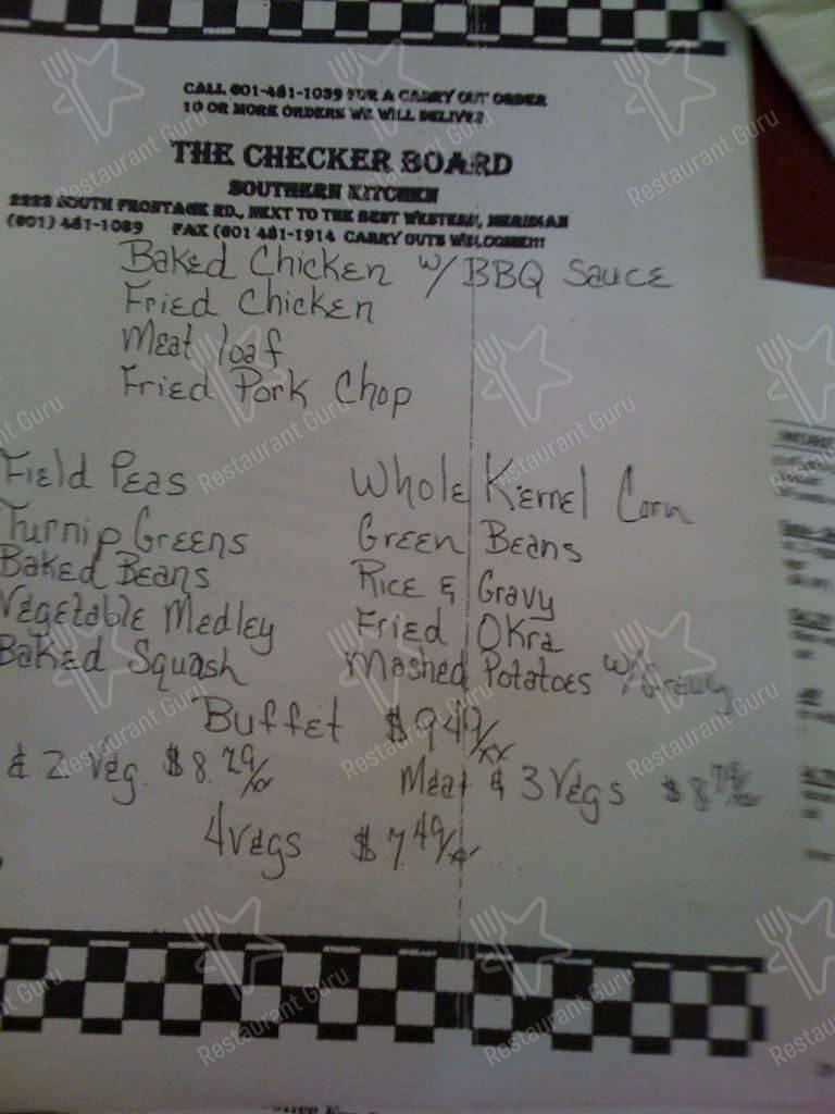 Menu at Checker Board restaurant, Meridian