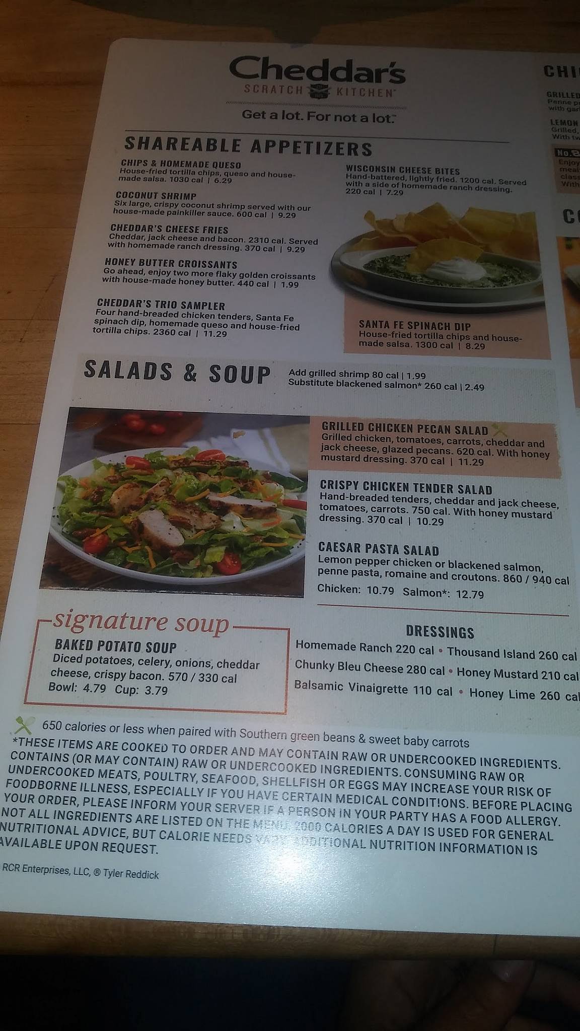 Menu at Cheddar's Scratch Kitchen restaurant, Omaha, L St