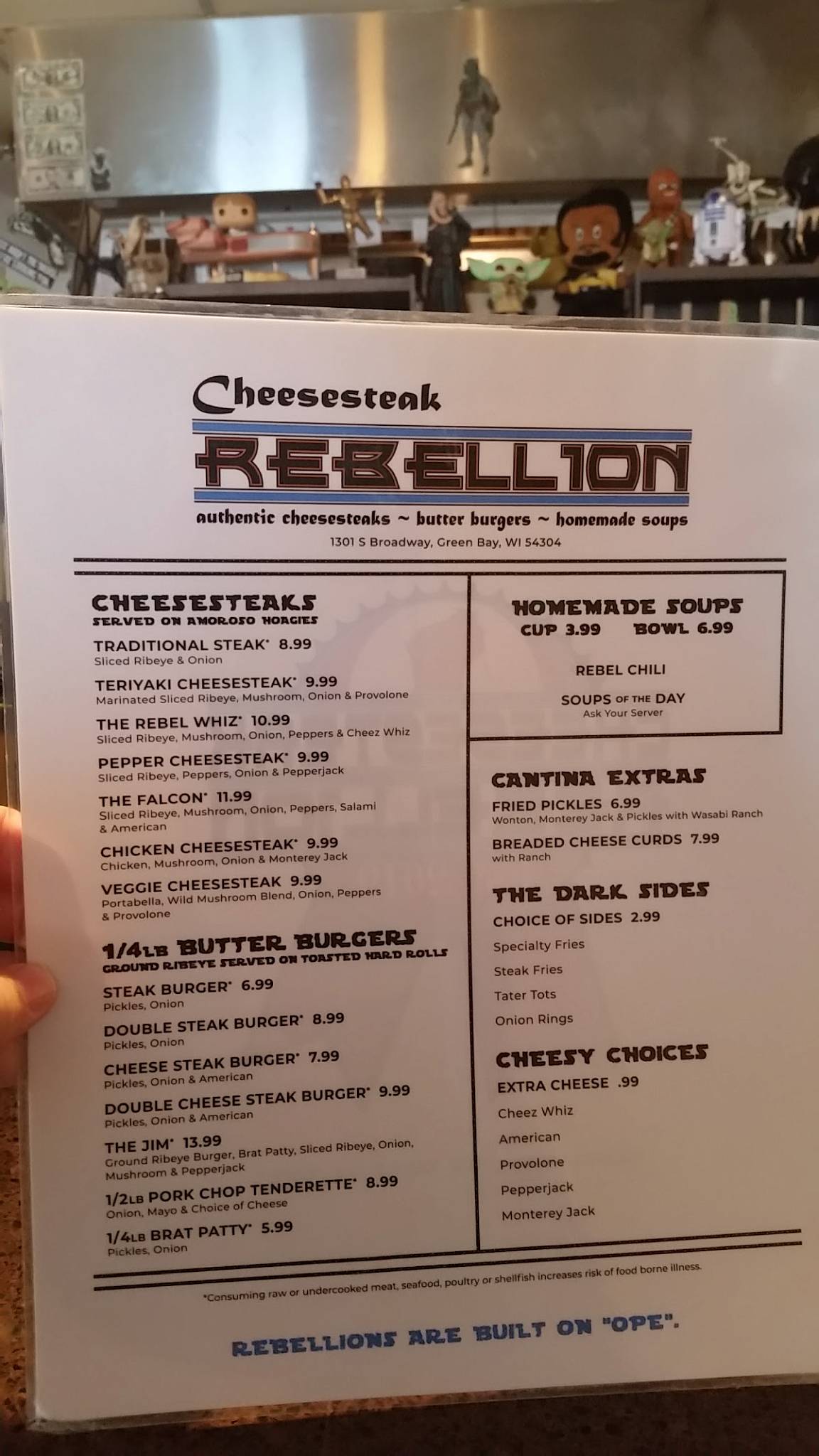 Menu at Cheesesteak Rebellion restaurant, Green Bay