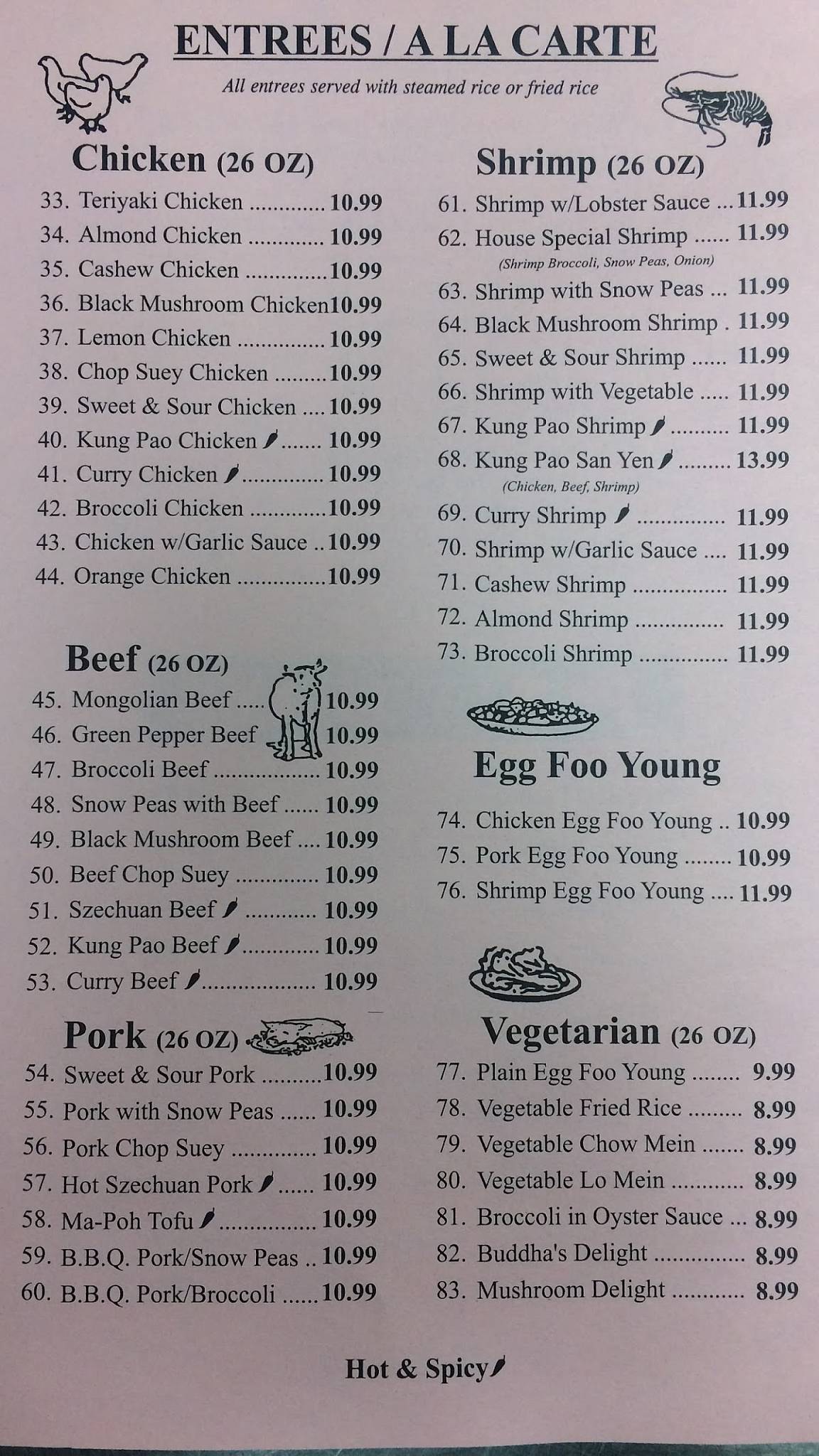 Menu at Chen Golden Palace restaurant, El Cajon