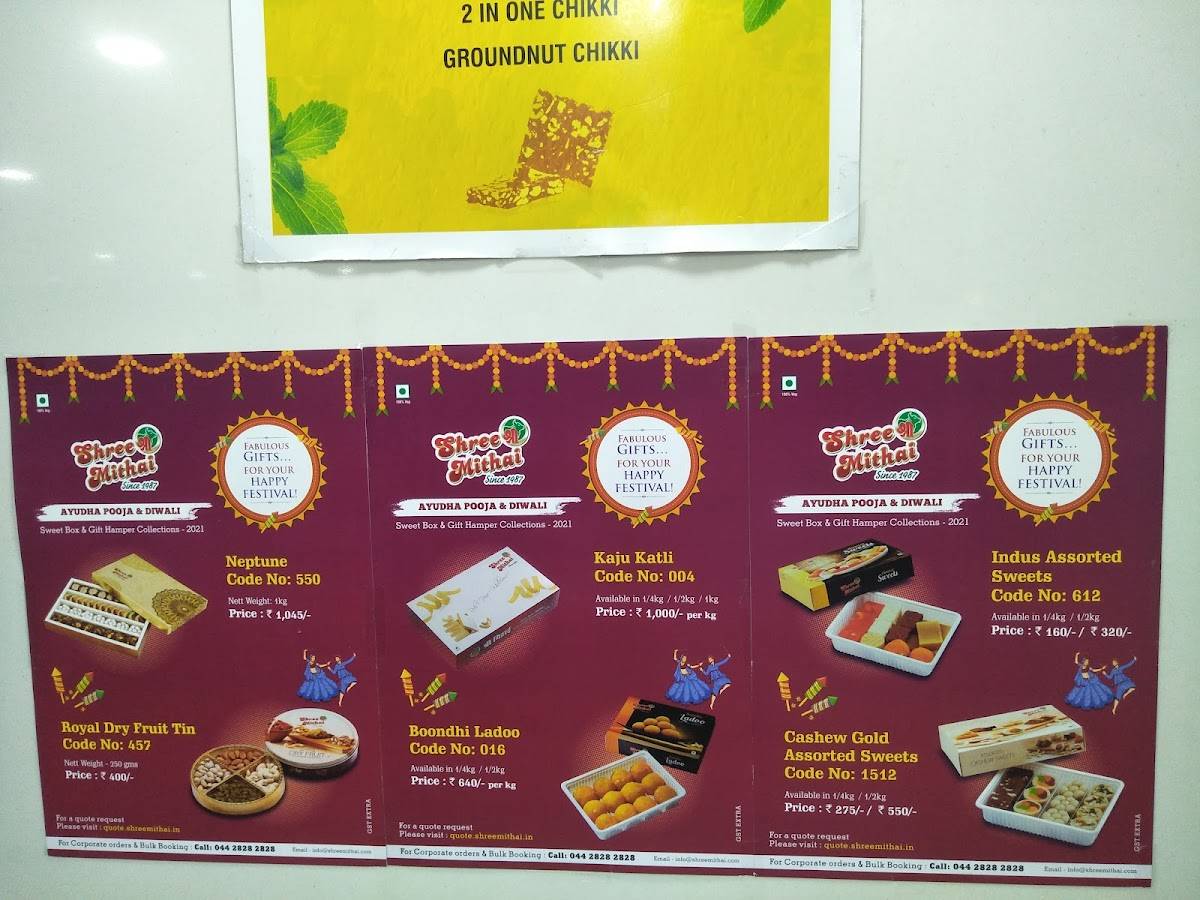 Menu at Shree Mithai, Chennai, Ground Floor