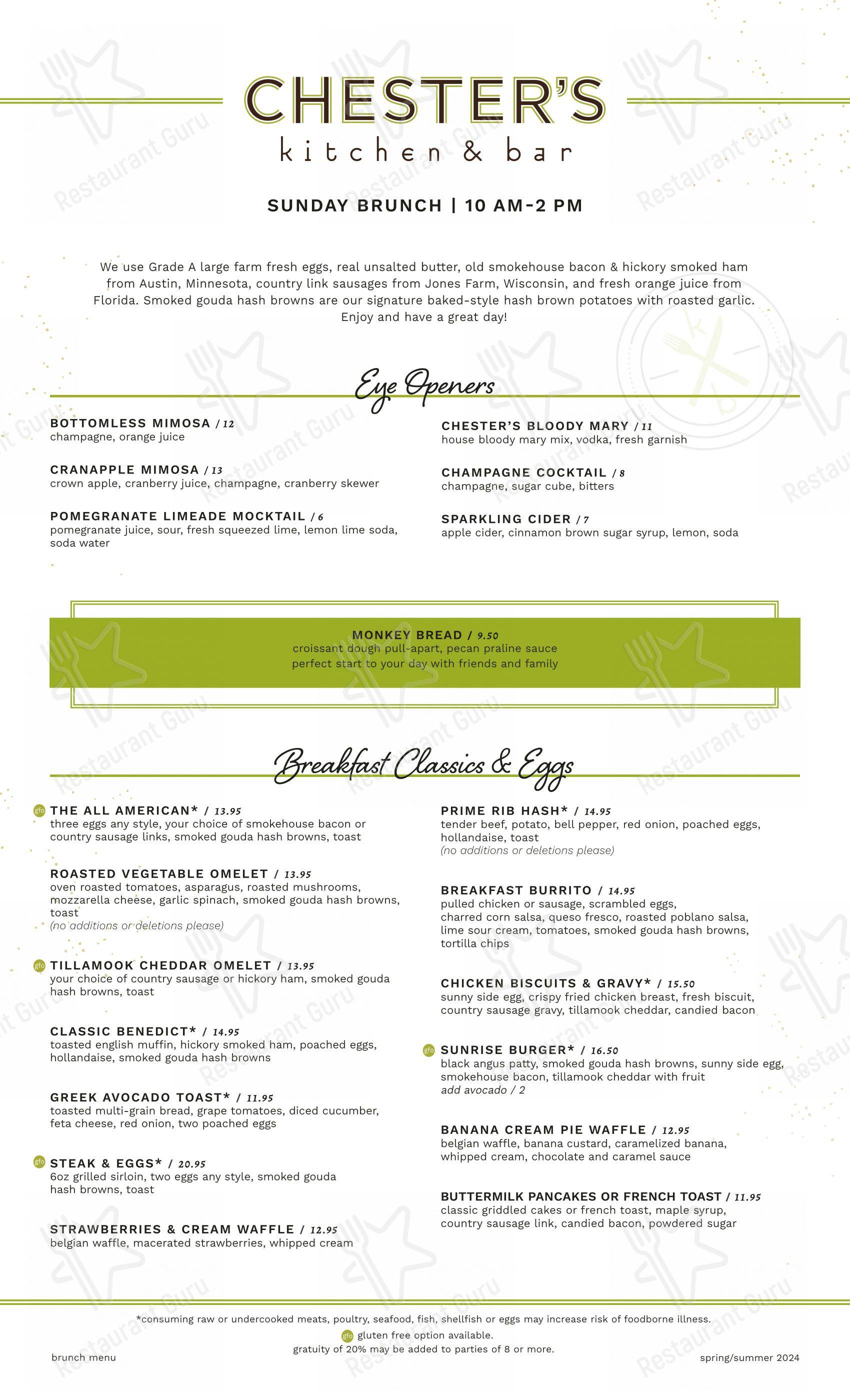 Menu at Chester's Kitchen & Bar, Rochester