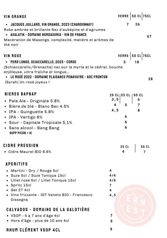 Menu at Chez Ernest restaurant, Paris, 4 Imp. de Joinville