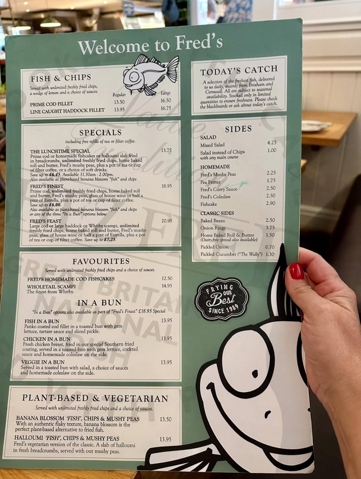 Menu at Chez Fred restaurant, Bournemouth