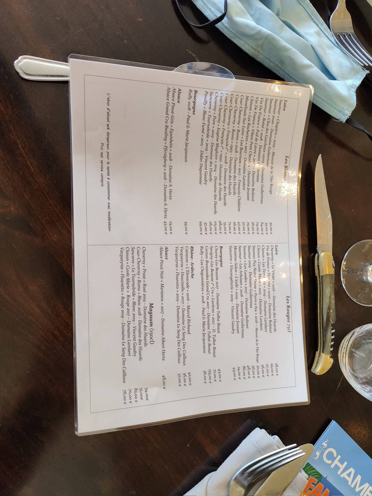 Menu au Chez Jacques restaurant, Bracieux