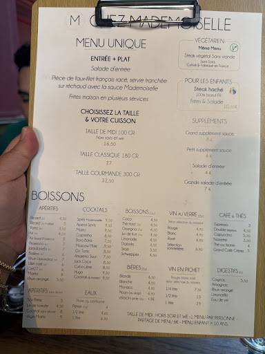 Menu au Chez Mademoiselle restaurant à viande, Divonne-les-Bains