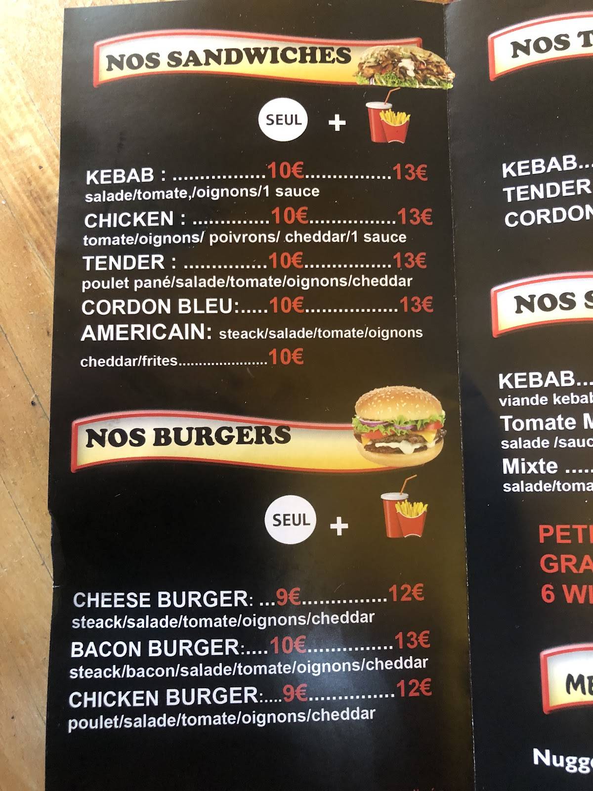 Menu au Chez Momo Snack kebab poulet au feu de bois pub et bar, Fréjus