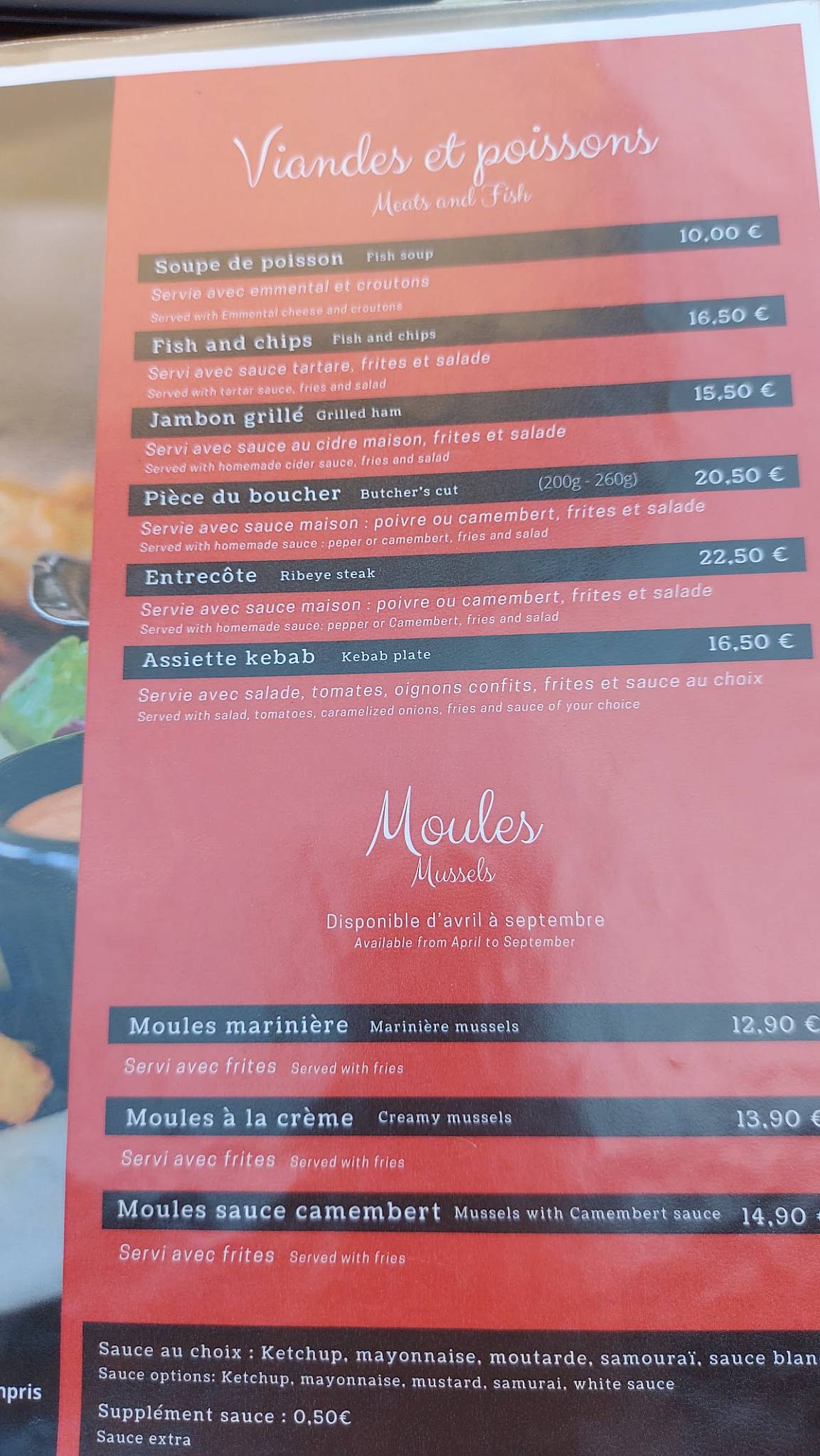 Menu au Chez Sabine pub et bar, Port-en-Bessin-Huppain