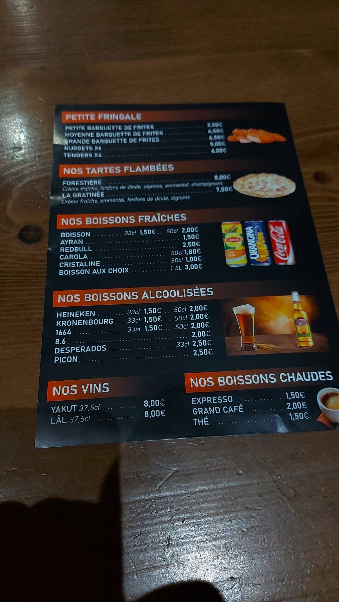Menu au Chez Toto restaurant, Strasbourg
