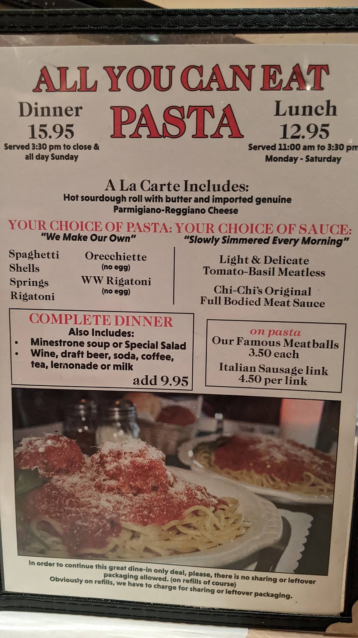 Menu at Chi-Chi's Pizza pizzeria, Simi Valley