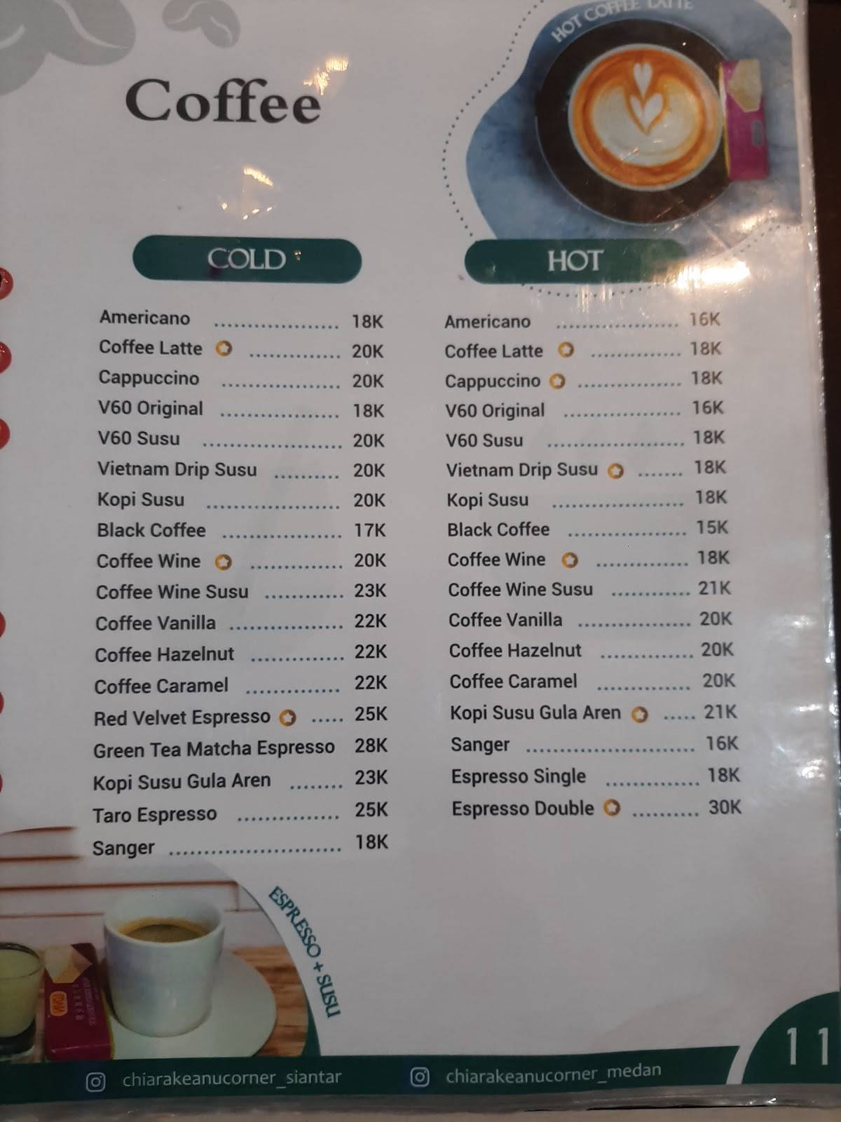 Carta del restaurante Chiara Keanu Chareem (CKC) Corner Perisai, Kartini