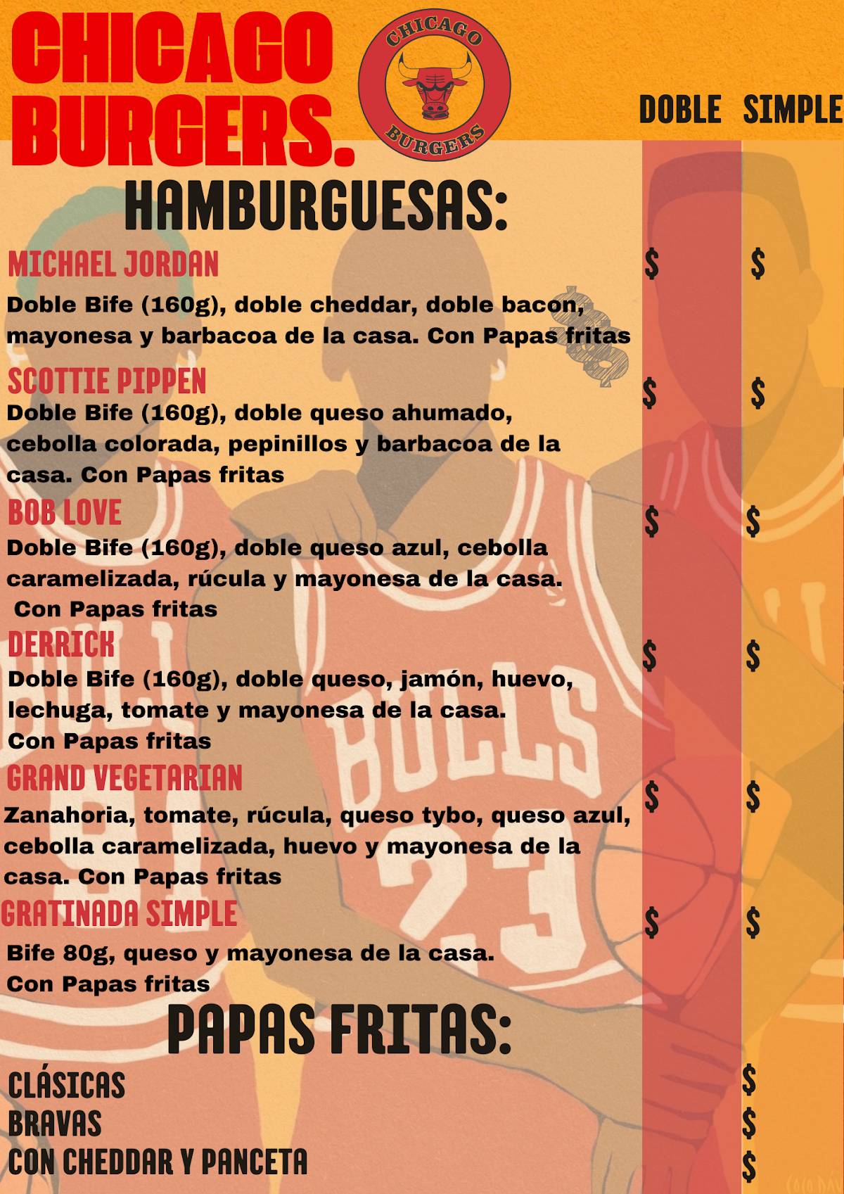 Menu at Chicago Burgers restaurant, Reconquista