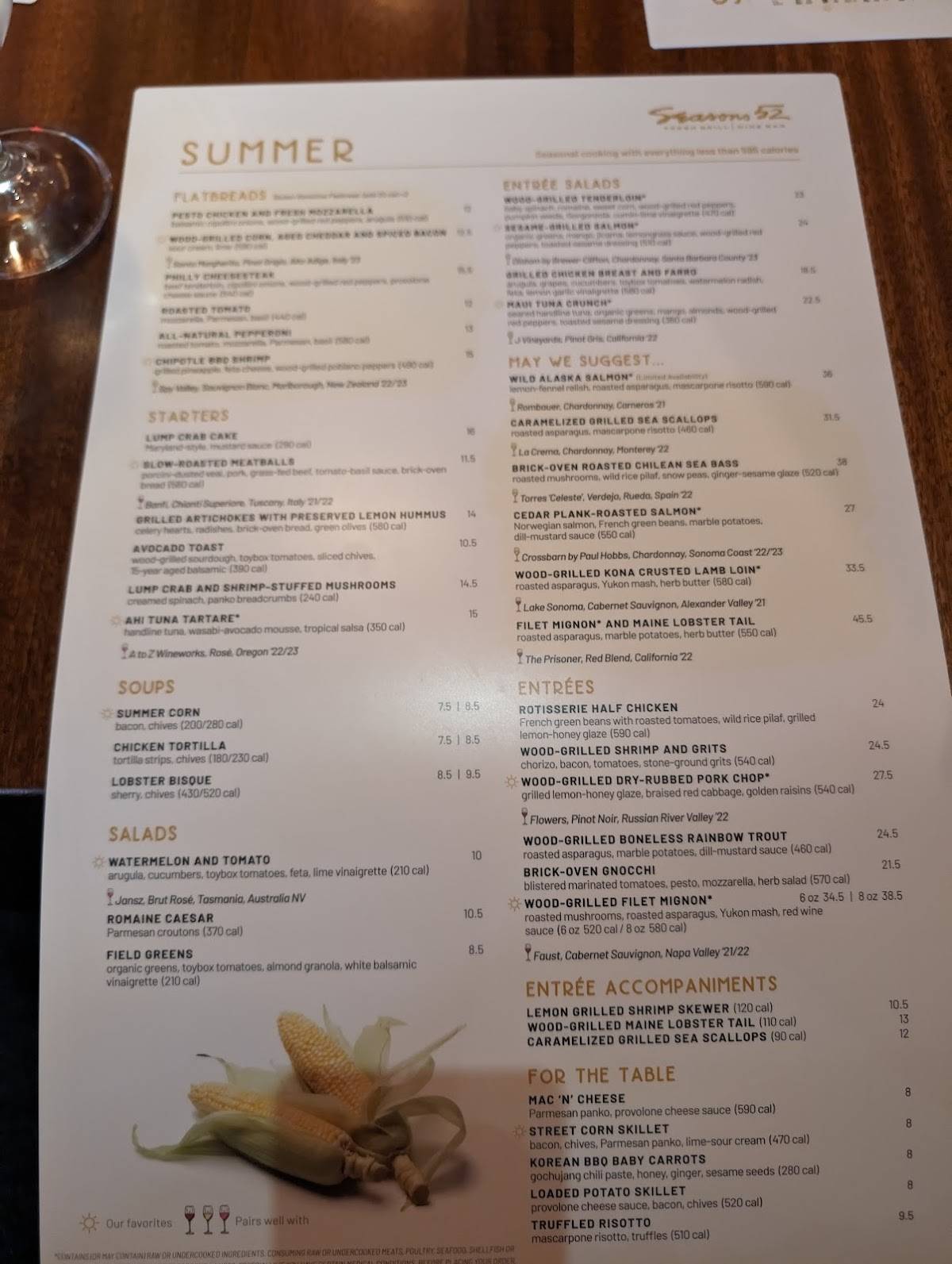 Menu at Seasons 52 pub & bar, Oak Brook, 3 Oakbrook Center