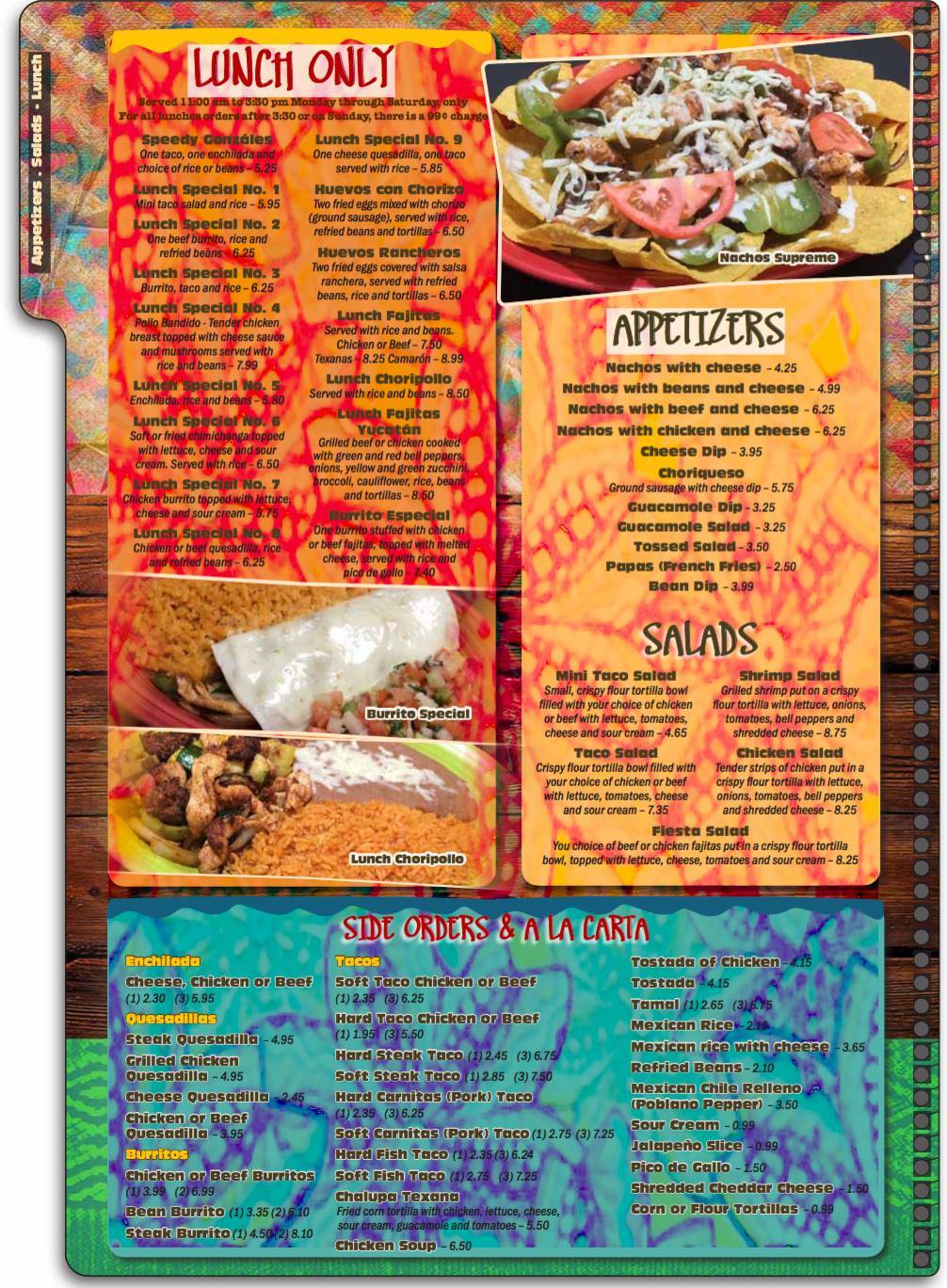 Menu at Chico Fiesta restaurant, Weirton