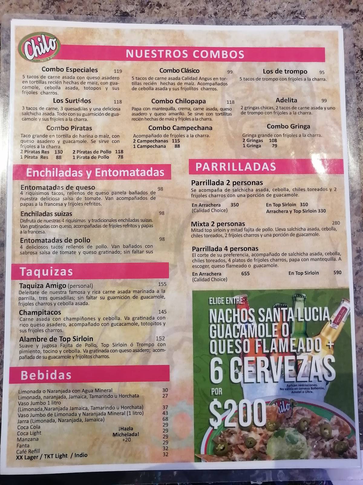 Carta del restaurante Chilo Tacos & Grill, Monterrey, Gral. Pablo González Garza 601
