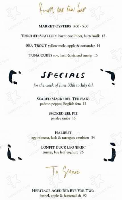 Menu at Chiltern Firehouse restaurant, London